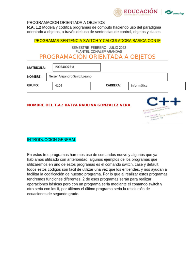 Switch_calculadora Basica_ecuacion Segundo Grado | PDF | Lenguaje de programación | Programación ...