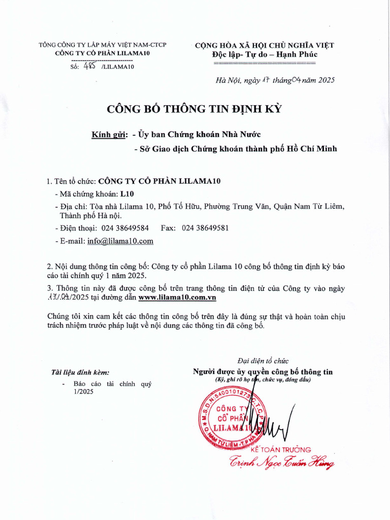 l10 BCTC Quy 1 Nam 2025 Tieng Viet | PDF