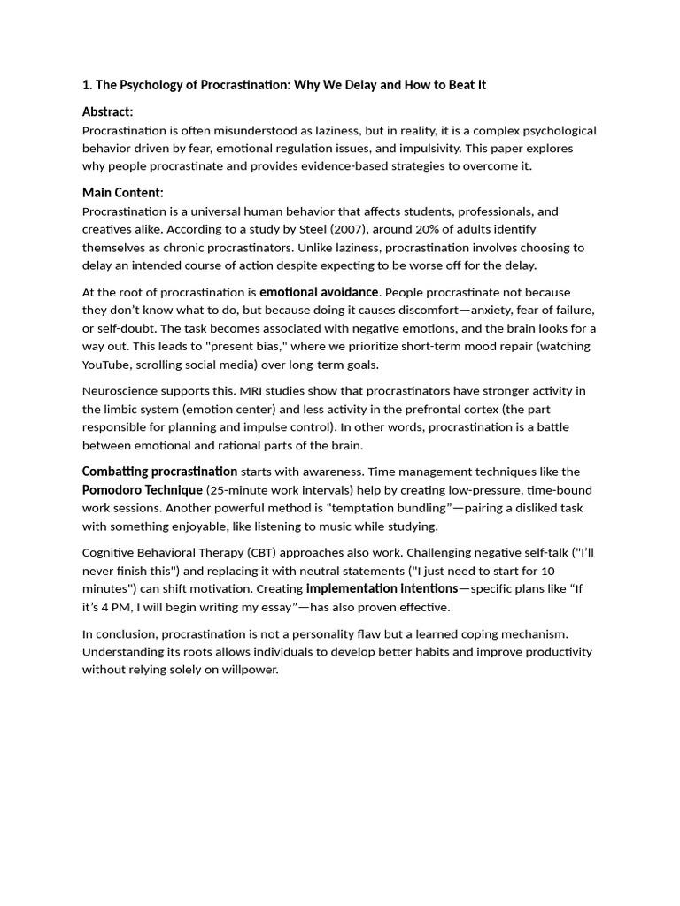 Understanding Procrastination Psychology | PDF