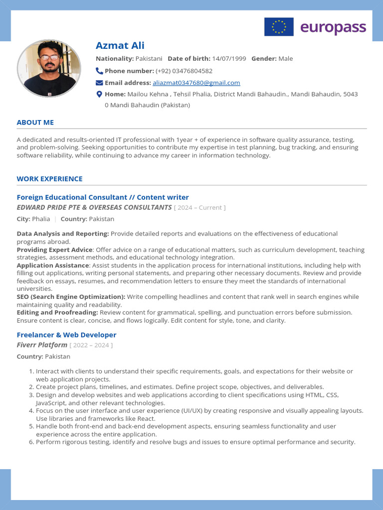 Azmat Ali - CV | PDF | Databases | Usability