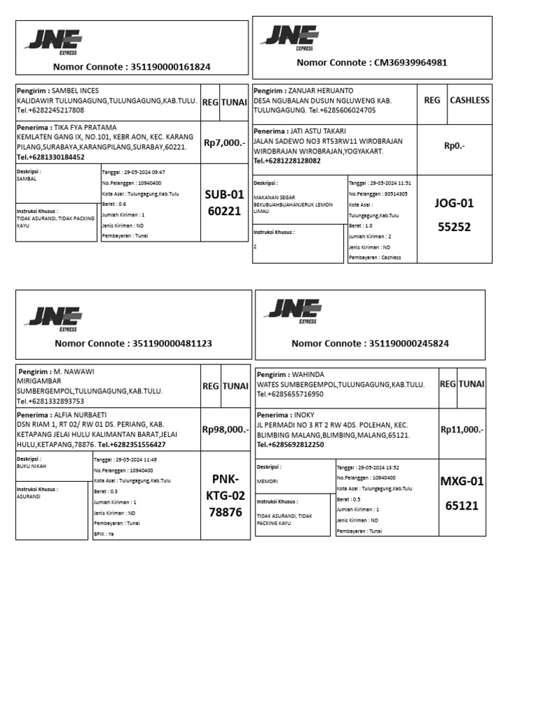 Nomor Connote 29 MAY 2024 | PDF