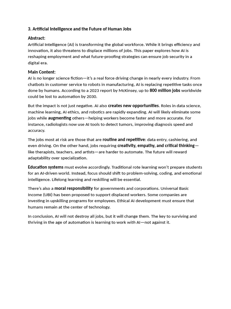 Artificial Intelligence and The Future of Human Jobs | PDF