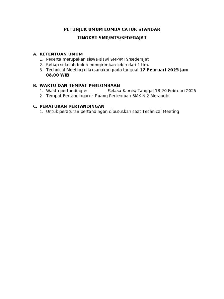 Petunjuk Umum Lomba Catur | PDF