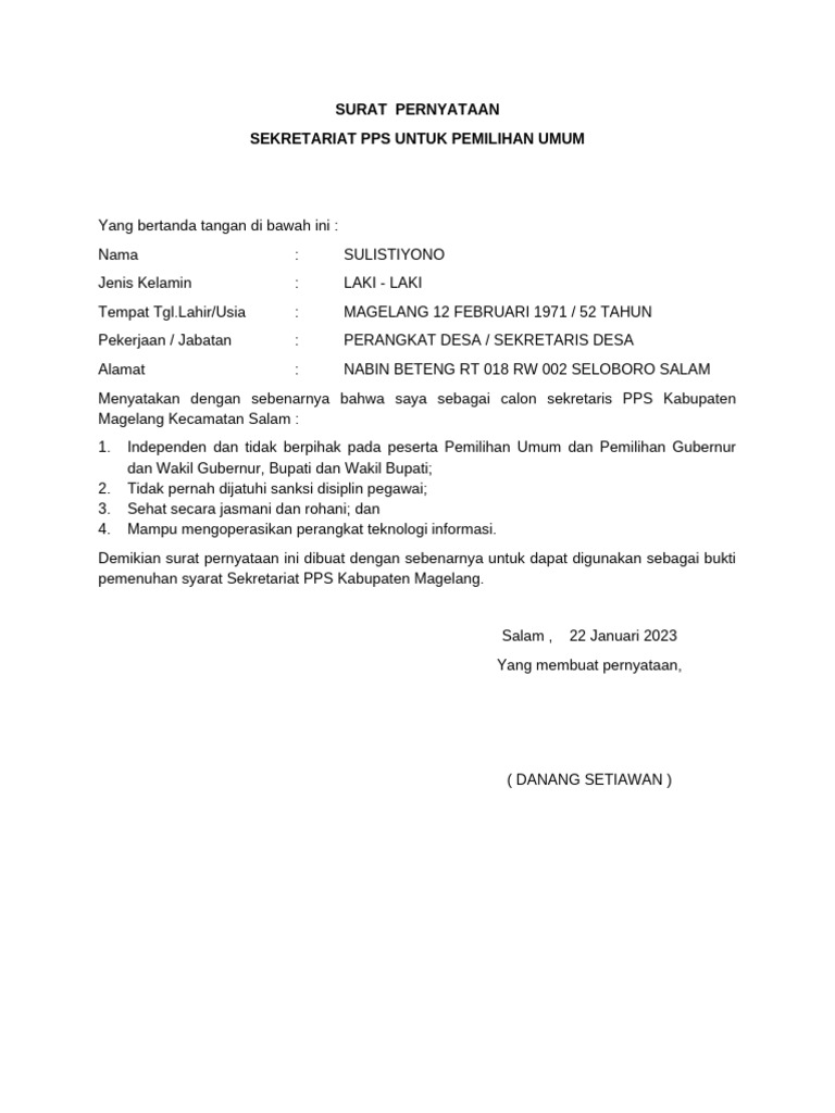 Surat Pernyataan PPS | PDF