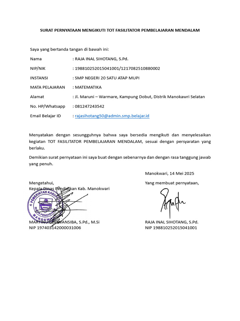 Raja Inal Sihotang - Kesediaan Mengikuti Tot | PDF
