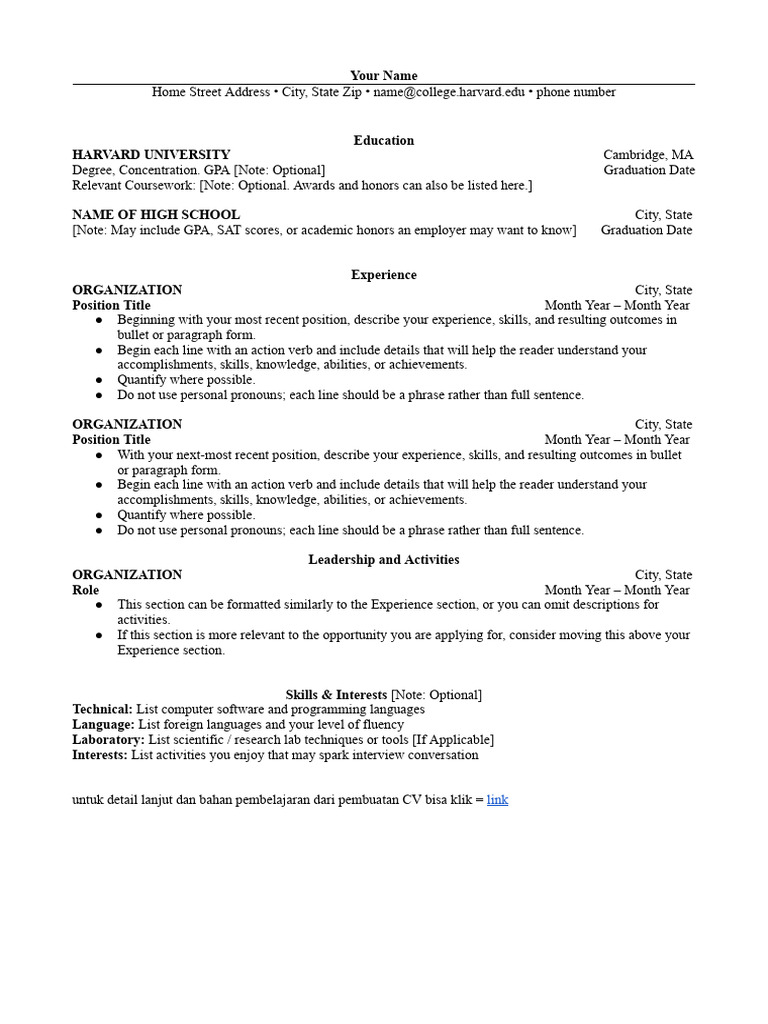 Harvard CV Template (MAKE COPY) | PDF | Learning | Human Communication