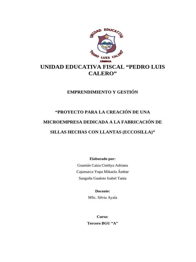 Proyecto de Emprendimiento 3ro Bgu 2024 2025 | PDF | Iniciativa empresarial | Contaminación