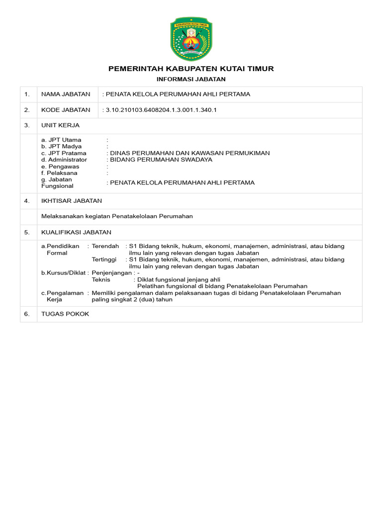 Penata Kelola Perumahan Ahli Pertama | PDF