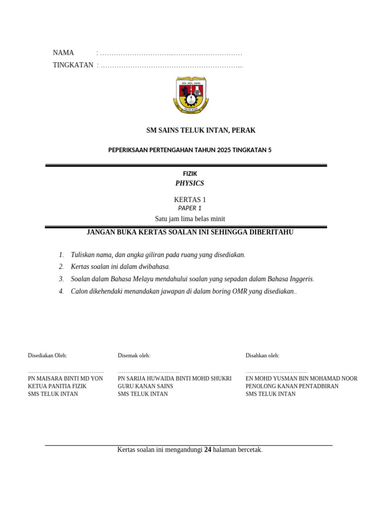 Cover Soalan Peperiksaan Fizik Dan Formula F4 | PDF