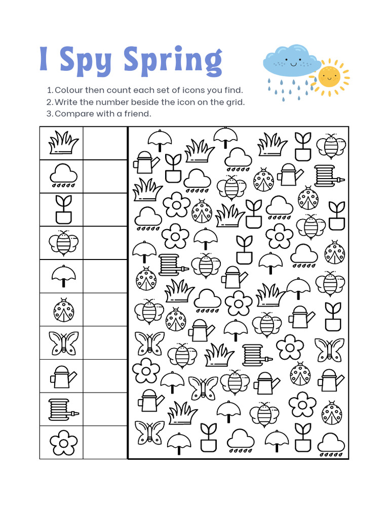 Blue White I Spy Spring Worksheet | PDF