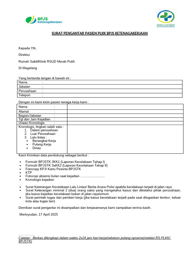 SURAT PENGANTAR PASIEN PLKK Dan PERNYATAAN PLKK | PDF