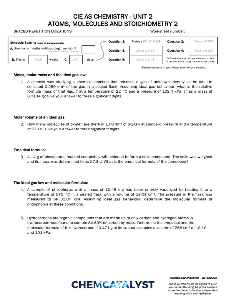 Advanced Chemistry Atoms Stoichiometry Pdf Gases Mole Unit