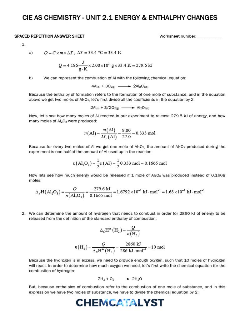 Energy and Enthalpy Changes in Chemistry | PDF | Mole (Unit) | Enthalpy