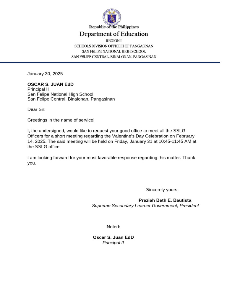 Letter For Meeting SSG | PDF