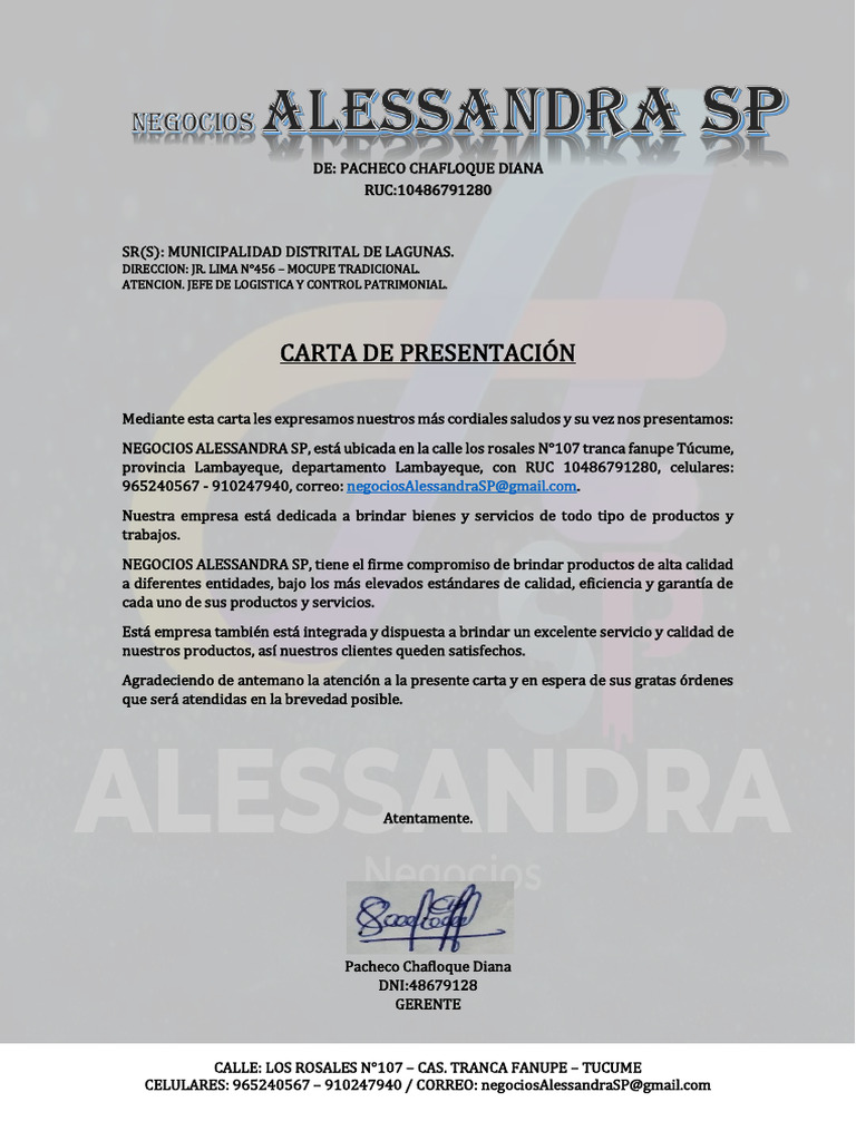 CARTA DE PRESENTACIÓN ALESSANDRA | PDF