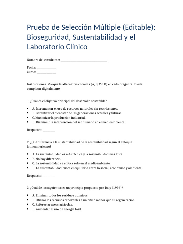Prueba Seleccion Multiple Laboratorio Editable | PDF | Sustentabilidad ...