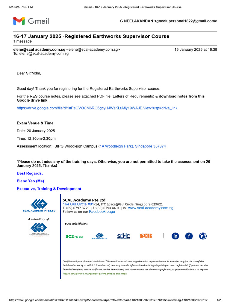 Gmail - 16-17 January 2025 - Registered Earthworks Supervisor Course ...