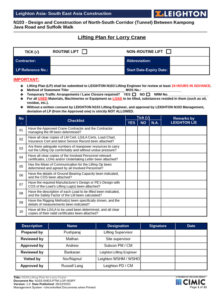 KTH - Lifting Plan For Lorry Crane - Signboard Installtion | PDF | Crane (Machine) | Mechanical ...