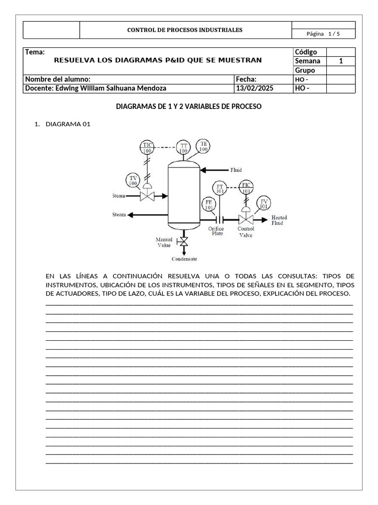 HO 1 DIAGRAMA DE 1 Y 2 VARIABLES CONT PROC INDUST SEMANA 1 | PDF