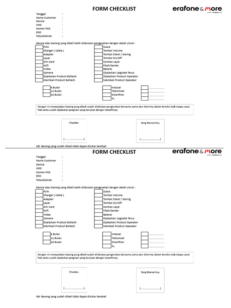 Form Checklist Pengecekan Device Cutomer | PDF