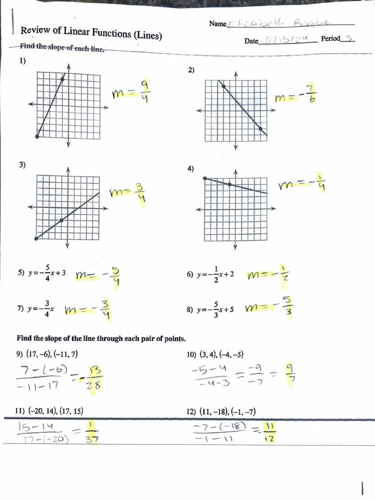 Review of Linear Functions Pages 1-5 | PDF | Mathematical Relations ...
