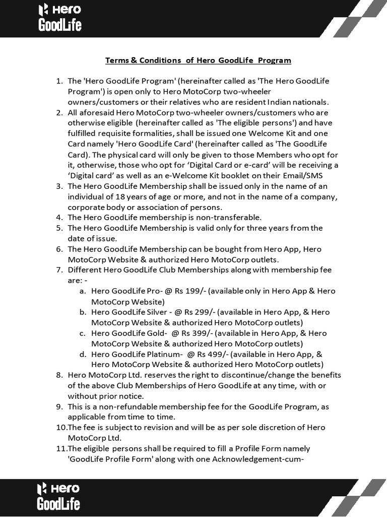 Hero GoodLife Program Terms & Benefits | PDF | Gift Card | Voucher