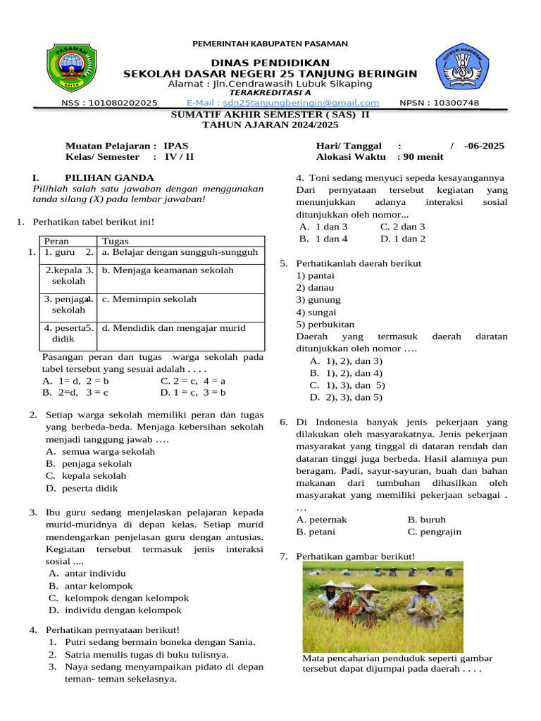 Sas Ipas Kelas 4 S 2-2024-2025 | PDF