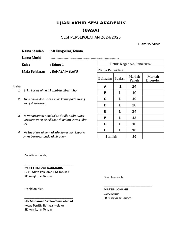 Muka Depan Soalan UASA | PDF