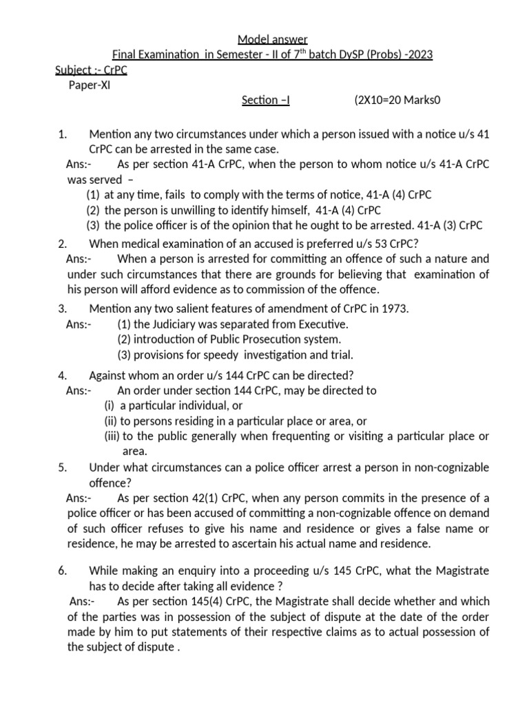Sample Answer Final Exam 7th Batch DSP | PDF | Arrest | Bail