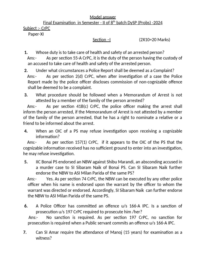 Sample Answer Final Exam 8th Batch DSP 2024 | PDF | Bail | Magistrate