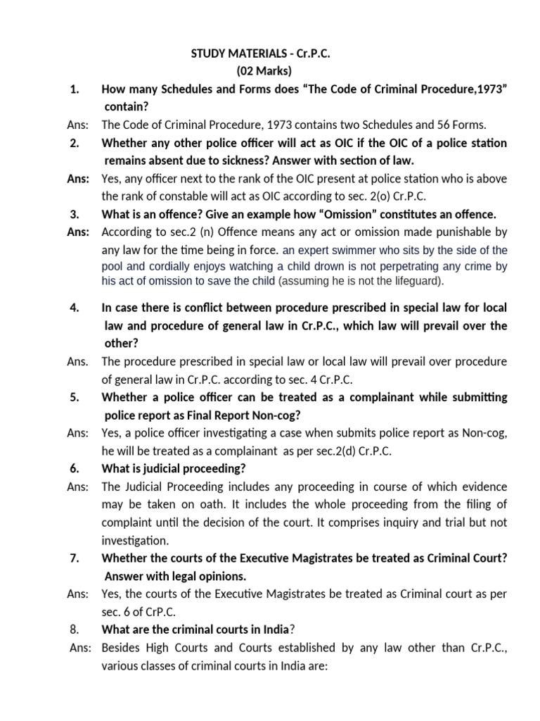 Final Study Material-Doc on CrPC | PDF | Bail | Prosecutor
