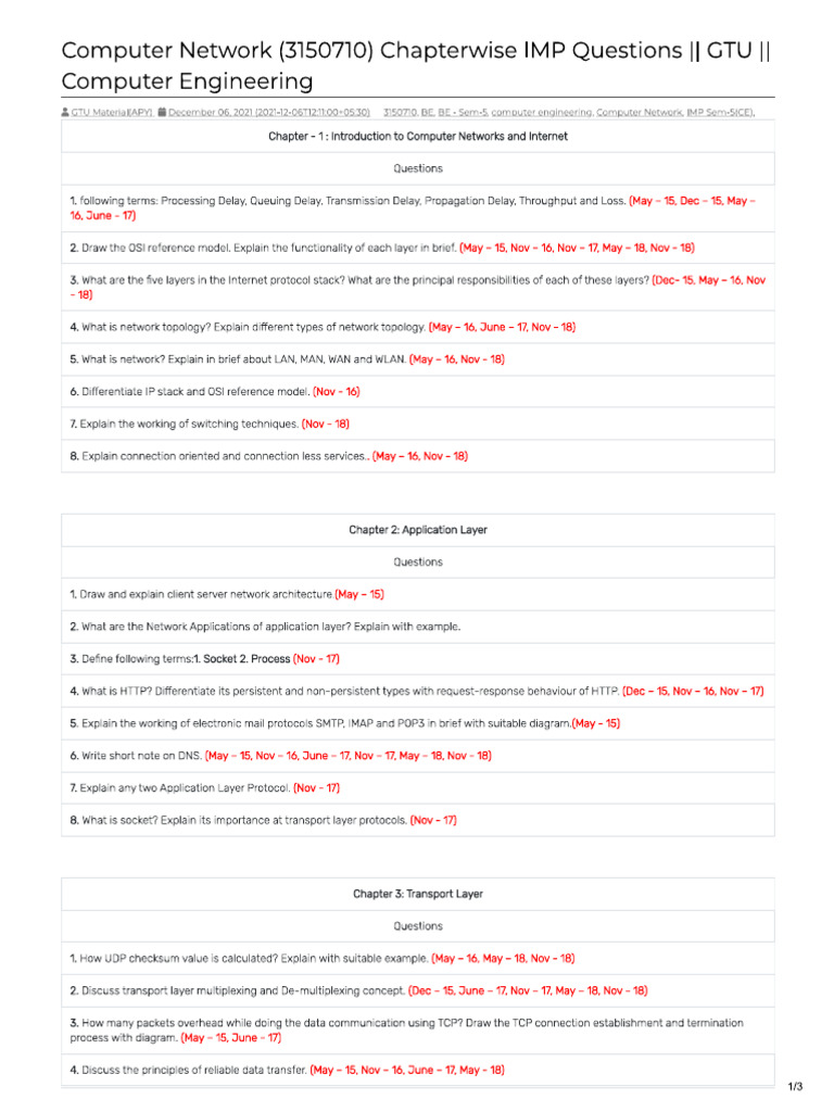 Imp Que CH Wise | PDF