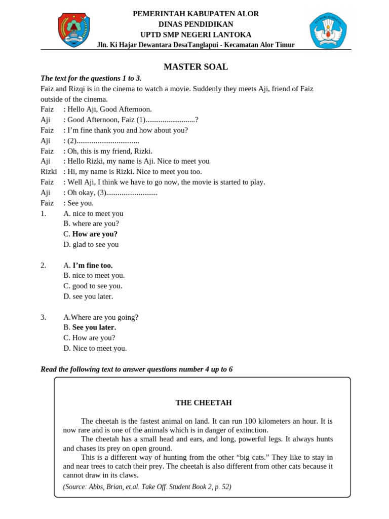 Master Soal Usp Bing 2025 Oke | PDF | Komodo Dragon | Lizard