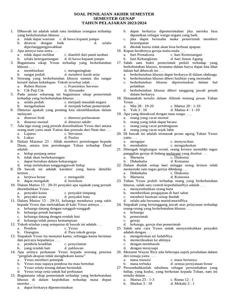 Soal Pas Kelas 9 2023-2024 | PDF