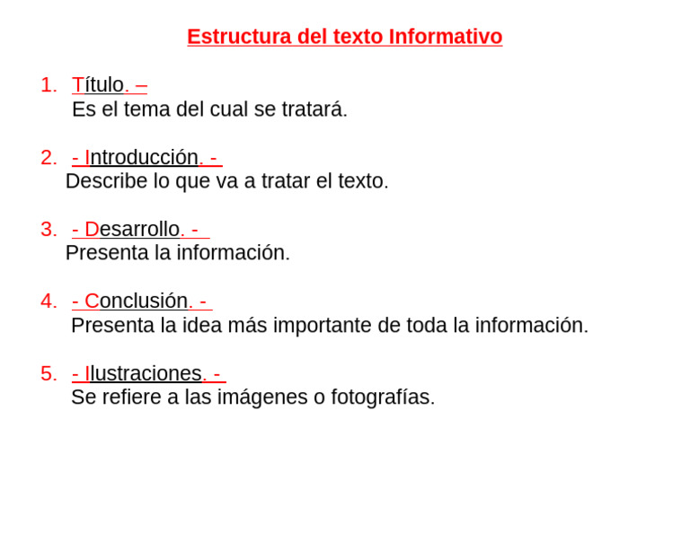 Escribe en Tu Cuaderno. Partes Del Texto Informativo | PDF