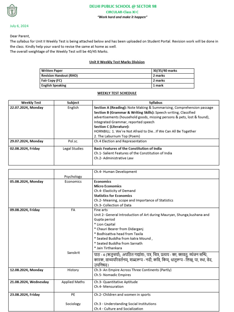 XI C WT II Syllabus Circular | PDF | Liberal Arts Education