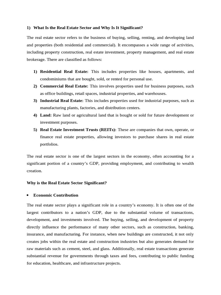 Importance of Real Estate Sector Explained | PDF | Taxes | Infrastructure