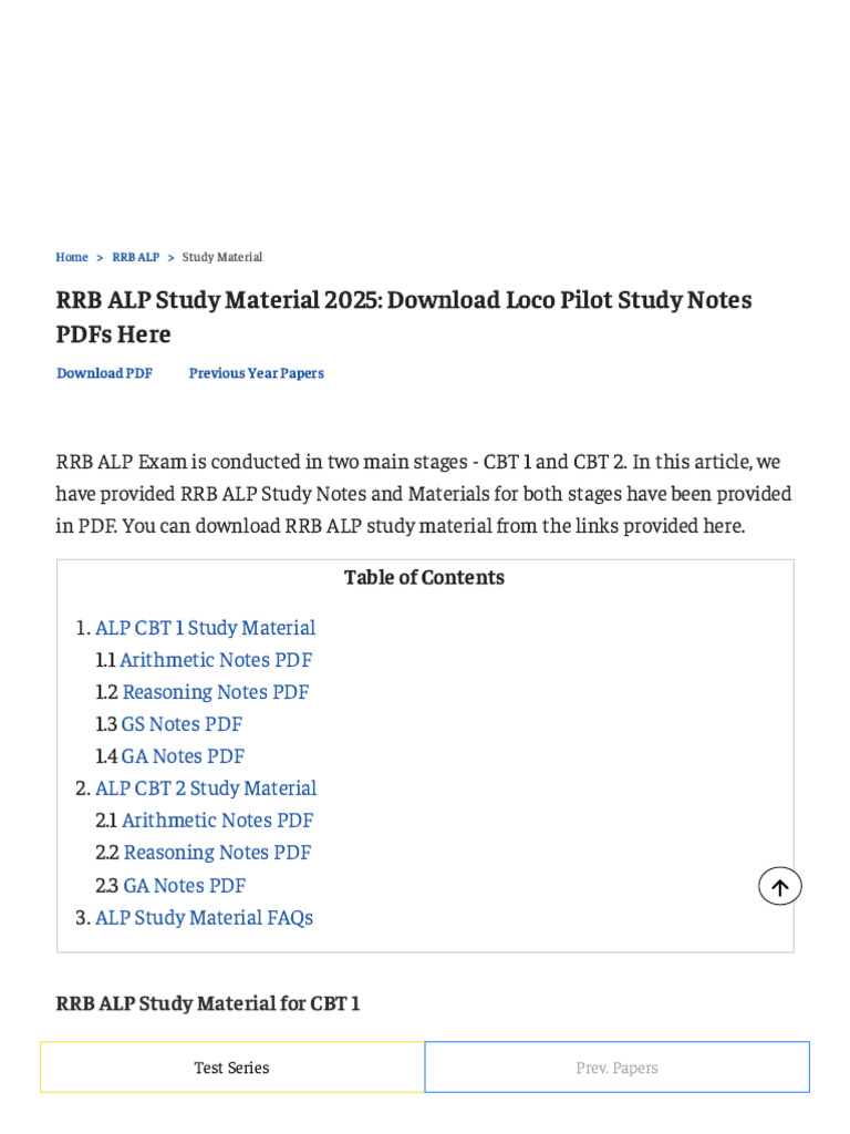 RRB ALP Study Material 2025 - Download Loco Pilot Study Notes PDFs Here ...