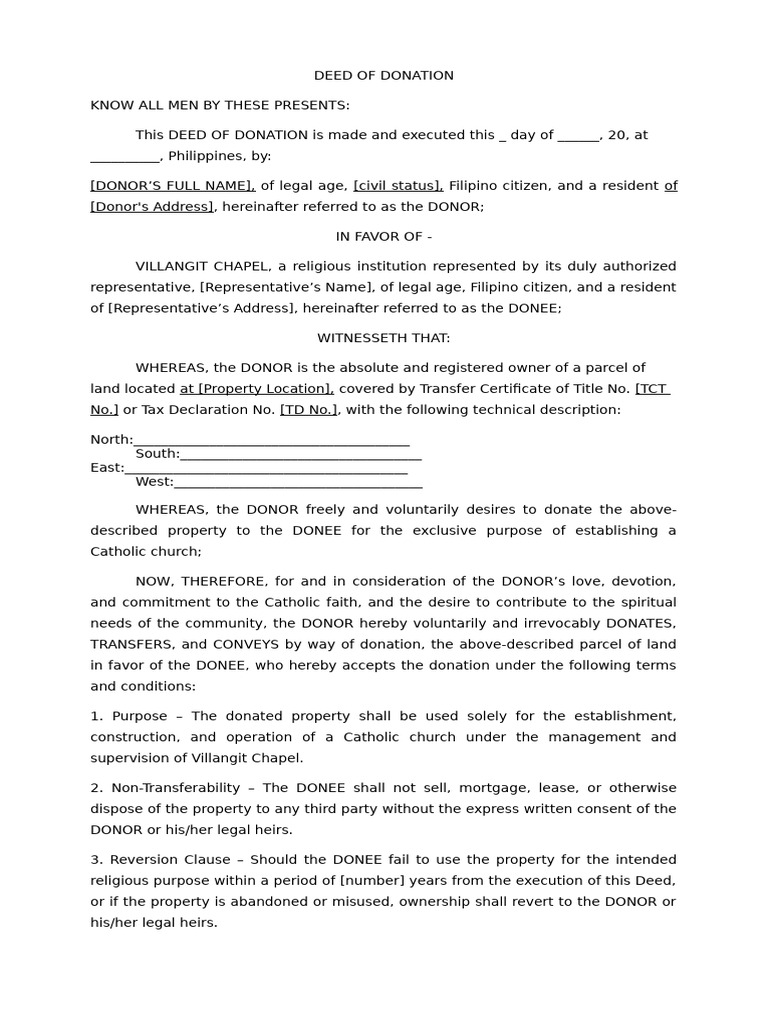Deed of Donation for Catholic Church | PDF | Deed | Natural Resources Law