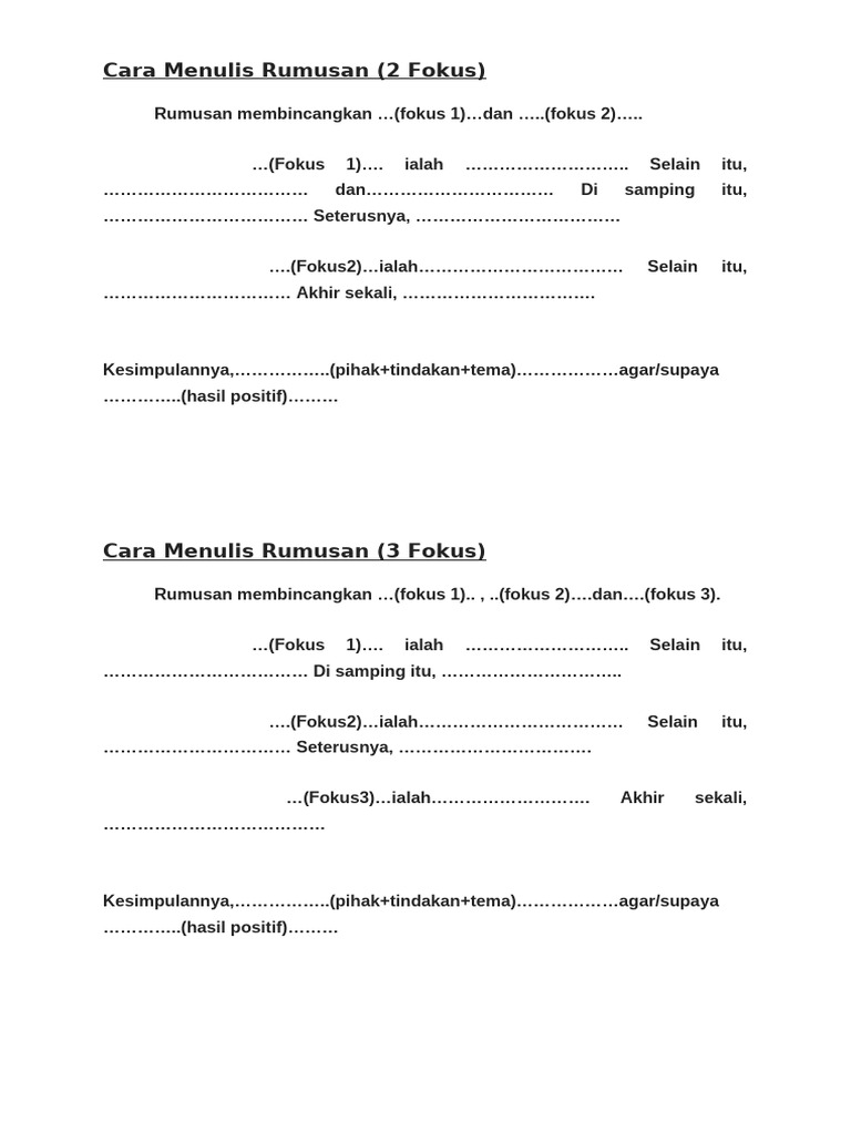 Panduan Menulis Rumusan 2 dan 3 Fokus | PDF