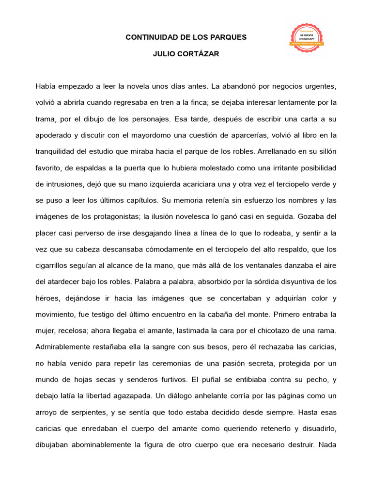 25. Continuidad de los parques - Julio Cortázar | PDF