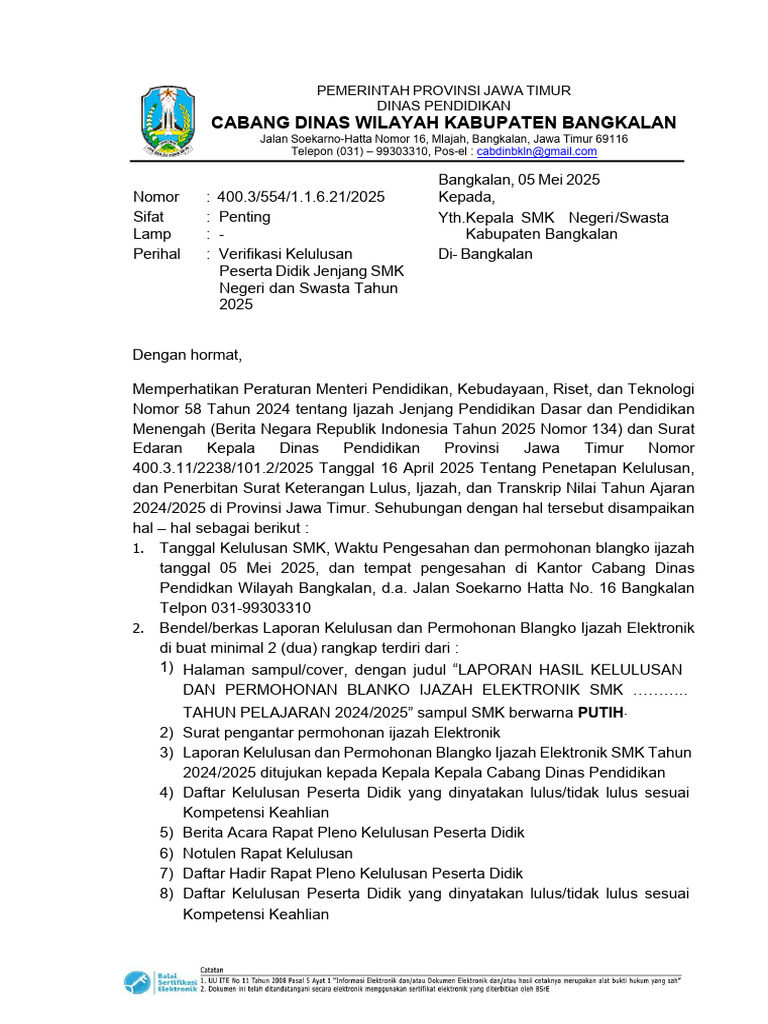 SURAT EDARAN CABDIN TTG KELULUSAN TAHUN 2025_sign | PDF