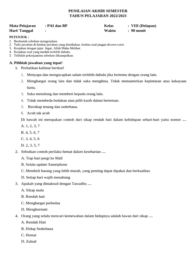Soal PAS KELAS 8 SEMESTER GANJIL | PDF
