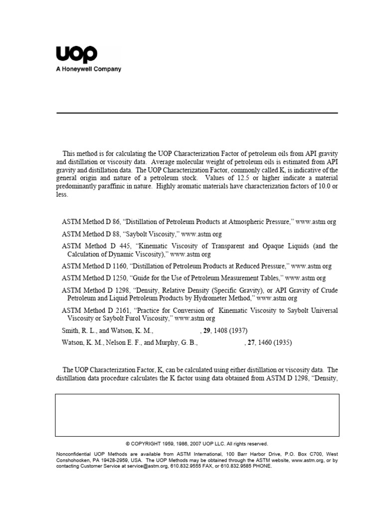 UOP Characterization Factor Calculation | PDF | Viscosity