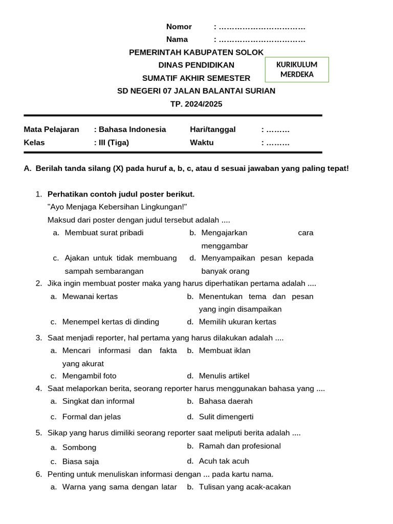Naskah SAS Bhs. Indonesia Kls 3 | PDF