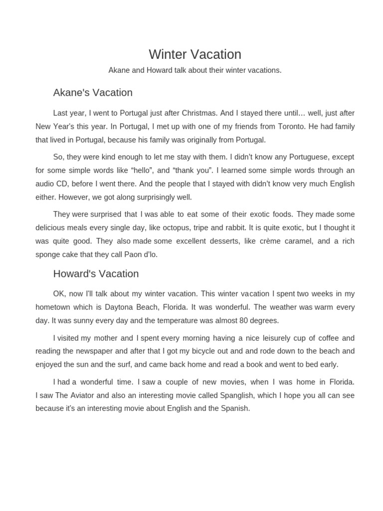 Winter Vacation | PDF