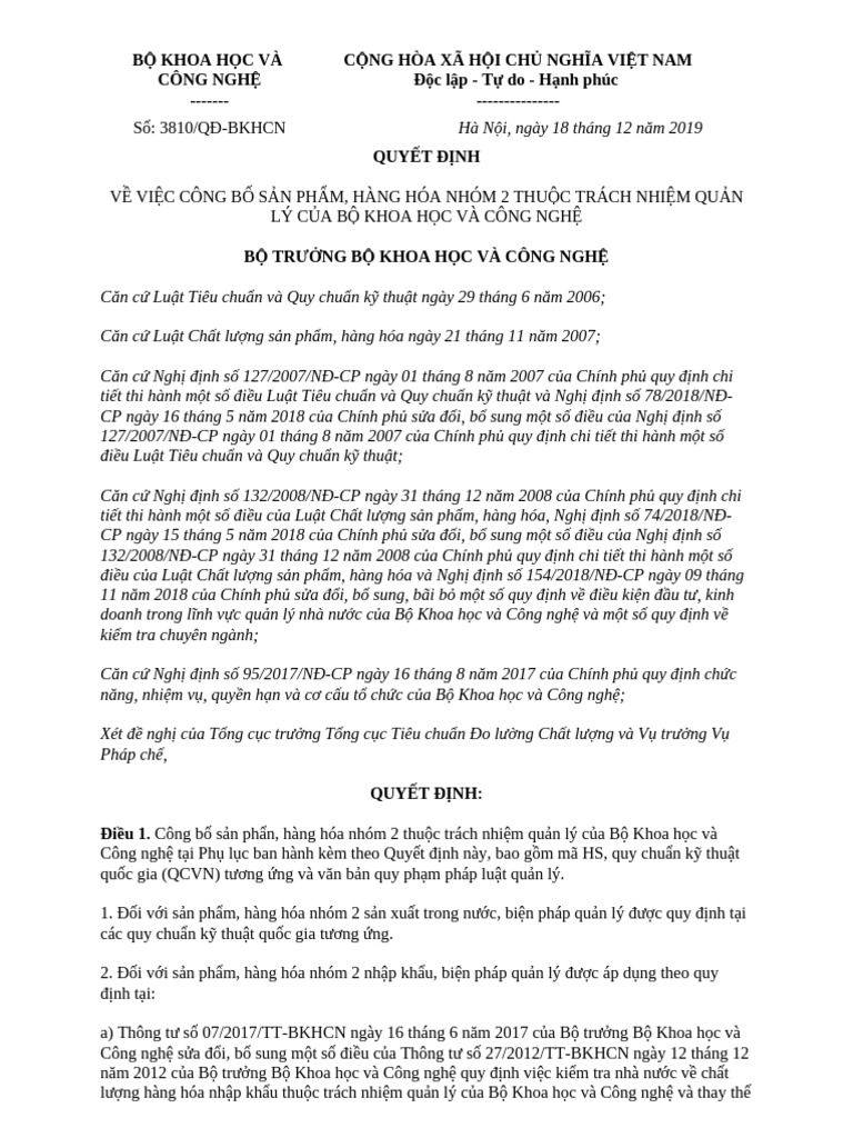 3810_QD 2019 - Danh Sach Hang Hoa Nhom 2 BKHCN | PDF