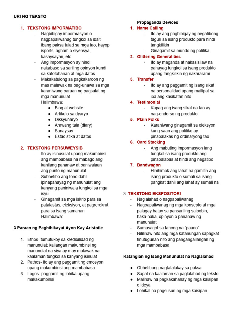 Pagbasa at Pagsusuri Reviewer (3rd Quarter) | PDF