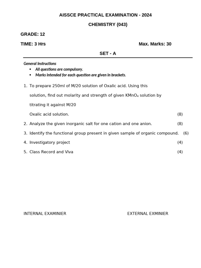 Chemistry Practical Question Paper | PDF | Salt (Chemistry) | Chemistry