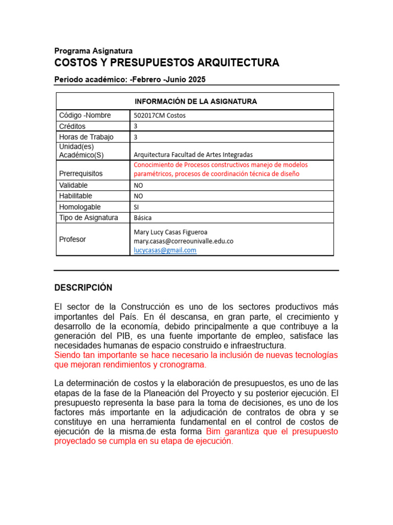 Programa Costos 2025 Arq | PDF | Presupuesto | Software